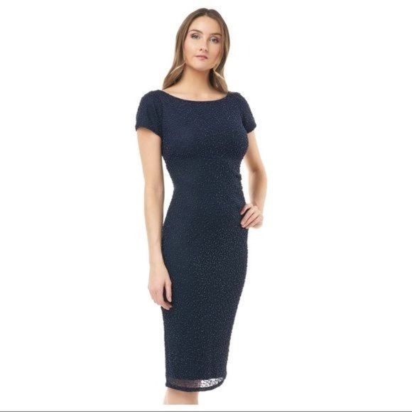 JS Collections | Dresses | New Js Collections Navy Blue Beaded Cocktail ...